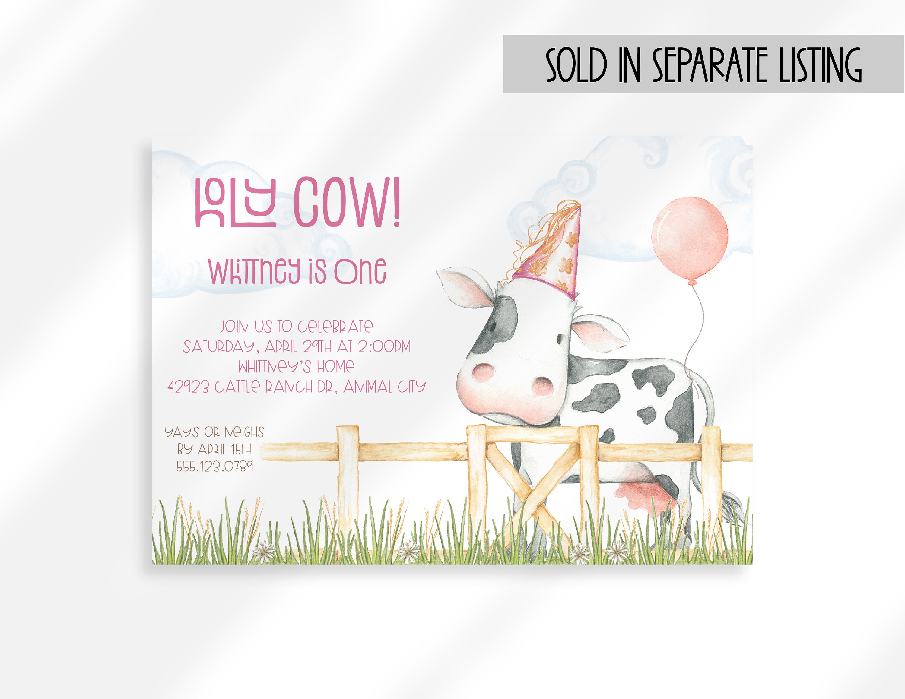 Editable Cow Birthday Invitation One Holy Cow First Birthday Invitation ...