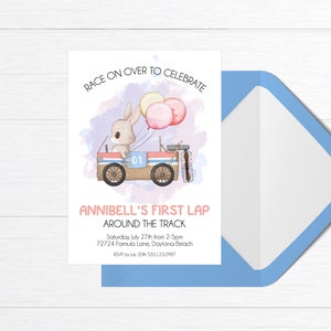 Editable First Lap Birthday Invitation for Girls | Race Car Birthday ...