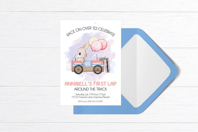 Editable First Lap Birthday Invitation for Girls | Race Car Birthday ...