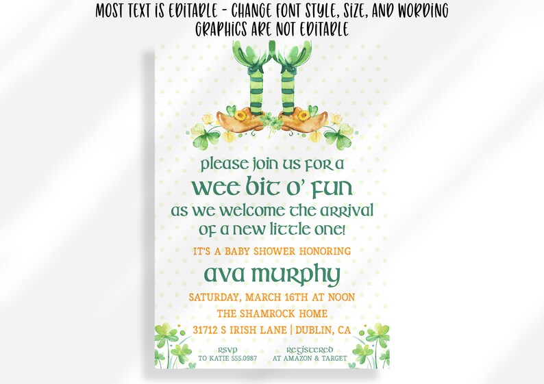 Editable Lucky Baby Shower Invitation | St Patricks Day Gender Neutral ...