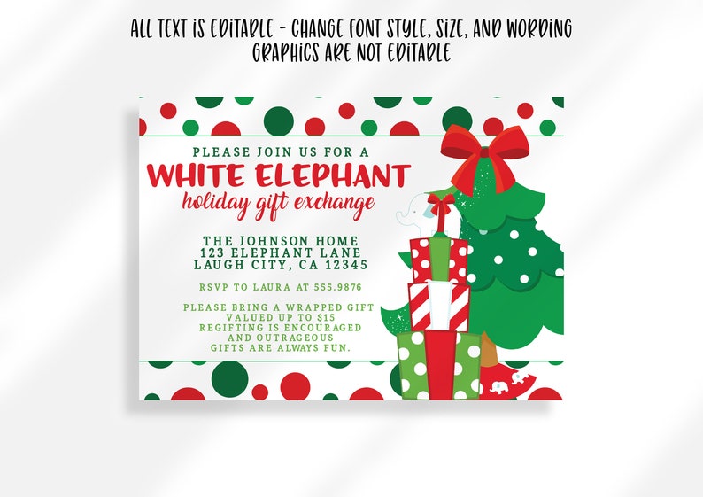 Editable White Elephant Invitation | Gift Exchange Christmas Printable ...