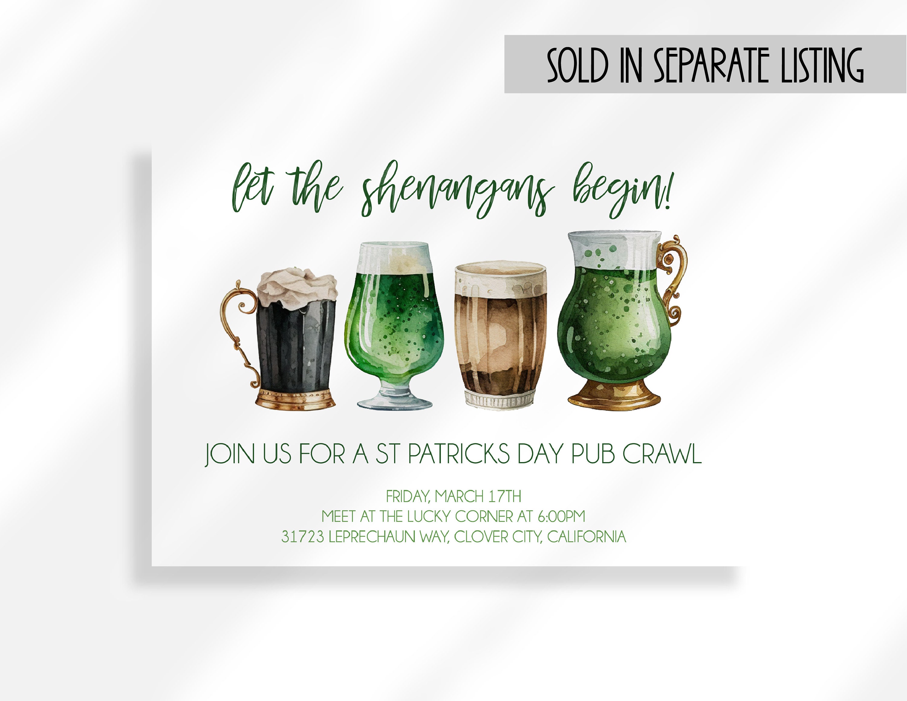 Editable St Patricks Day Party Invitation | Pub Crawl Invitation ...