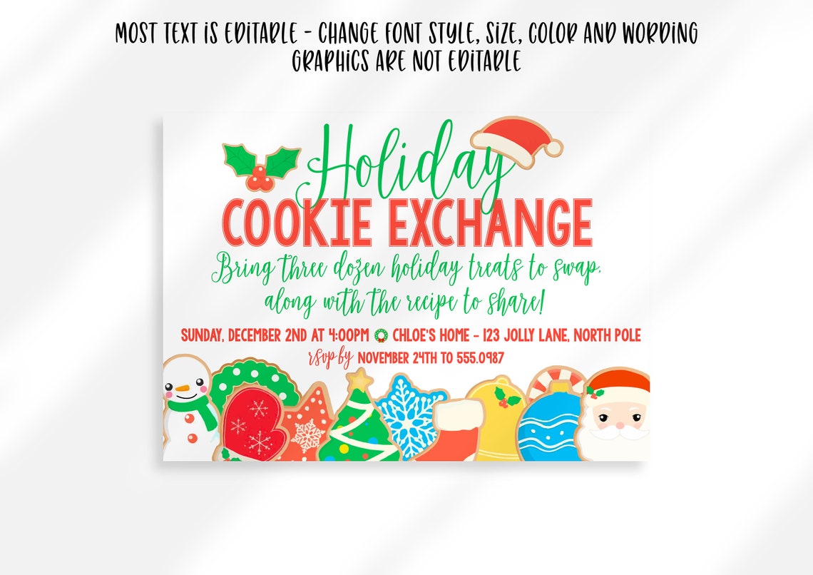 Editable Holiday Cookie Exchange Invitation | Christmas Cookie Party ...