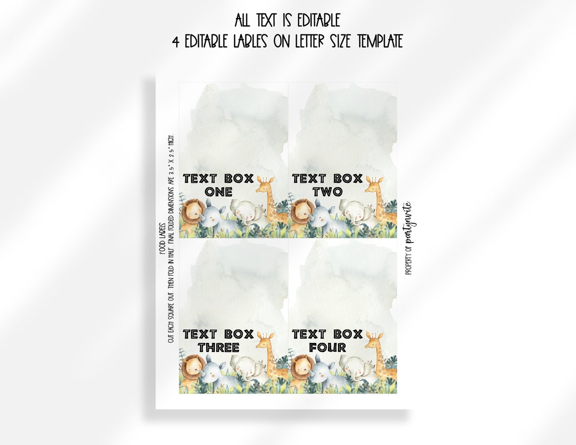 Editable Jungle Safari Party Food Labels | Edit All Text | Digital ...