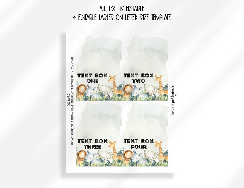 Editable Jungle Safari Party Food Labels | Edit All Text | Digital ...