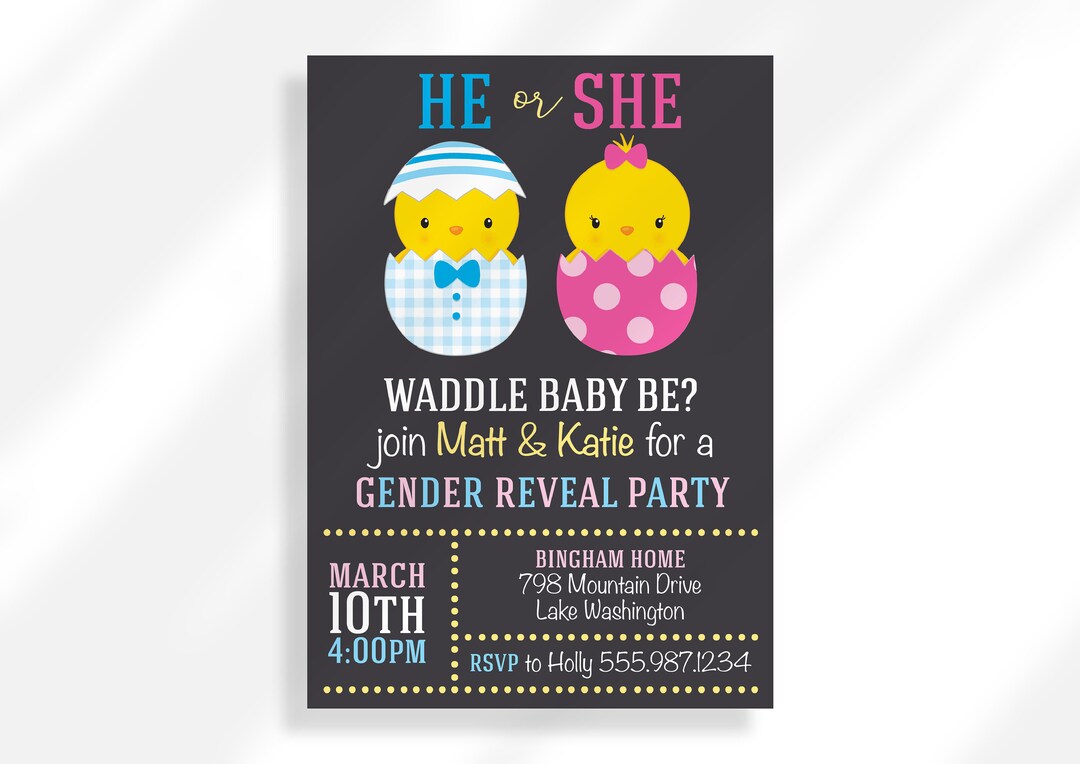 Editable Baby Chick Gender Reveal Printable Invitation Template | He or ...