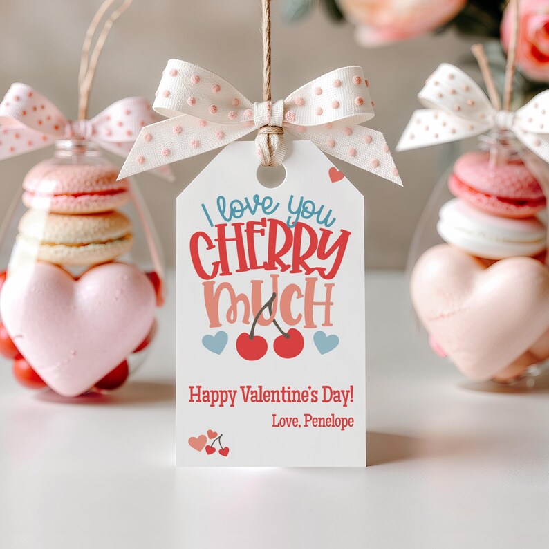 Editable Cherry Valentines Gift Tag Girl Valentine Classroom Gift Tag ...