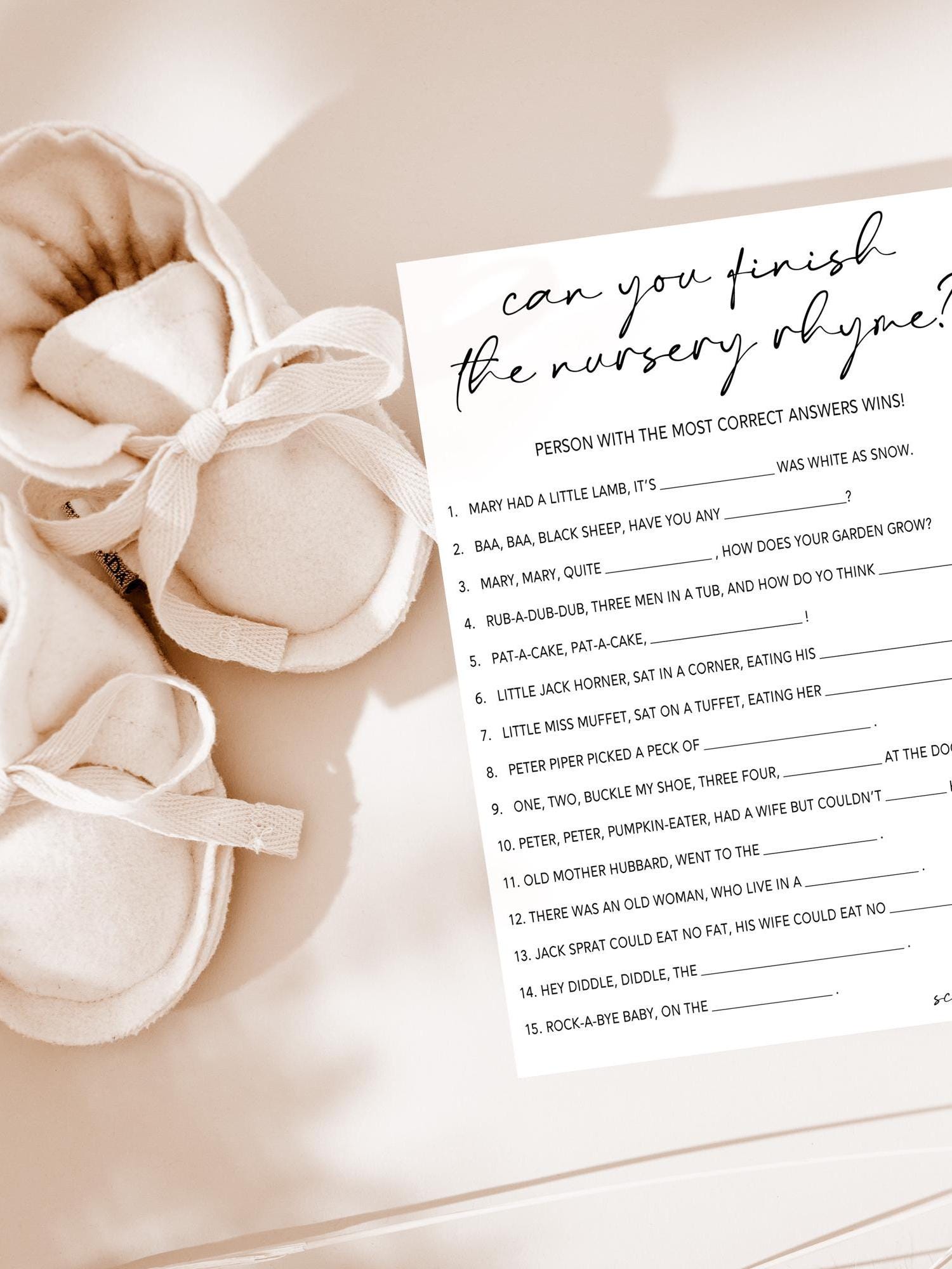 Nursery Rhyme Quiz Baby Shower Game Instant Download Nursery Rhyme Game ...