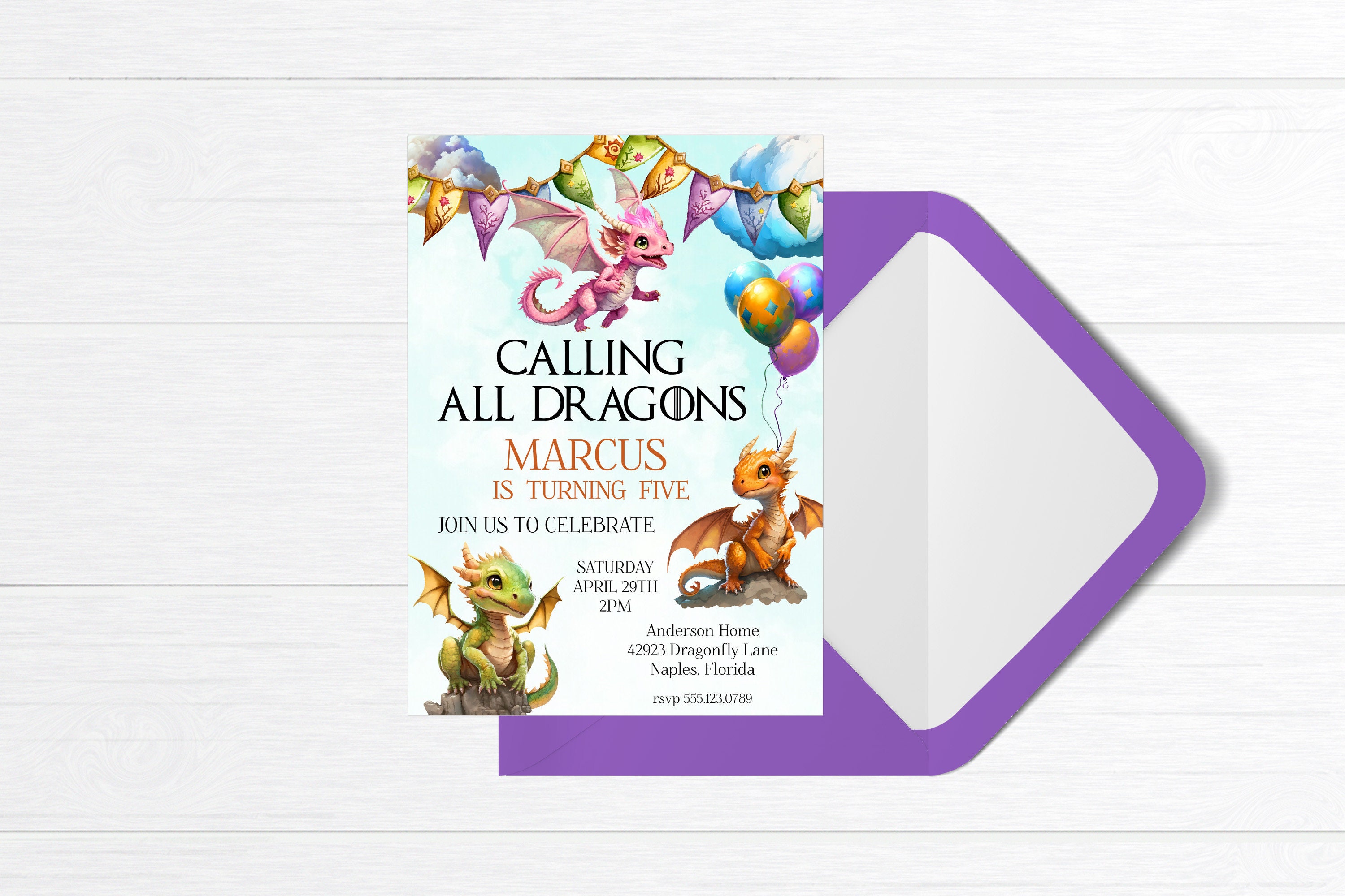 Editable Dragon Birthday Invitation Instant Digital Download Dragon ...