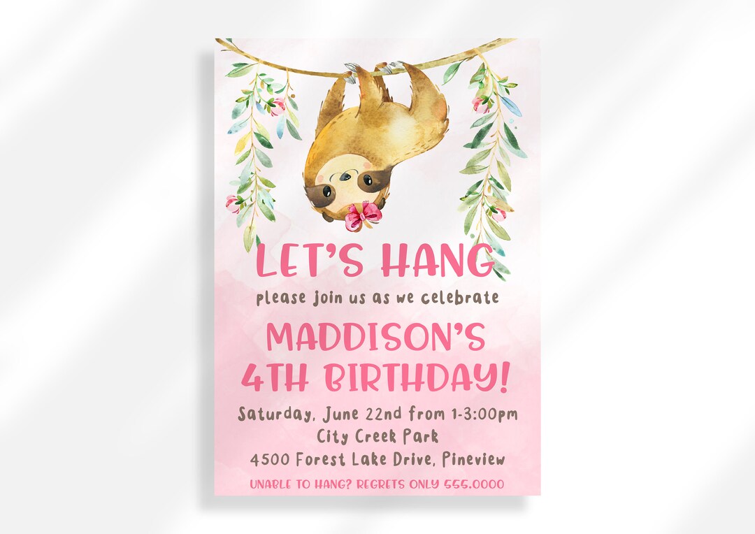 Editable Sloth Birthday Invitation for Instant Digital Download ...