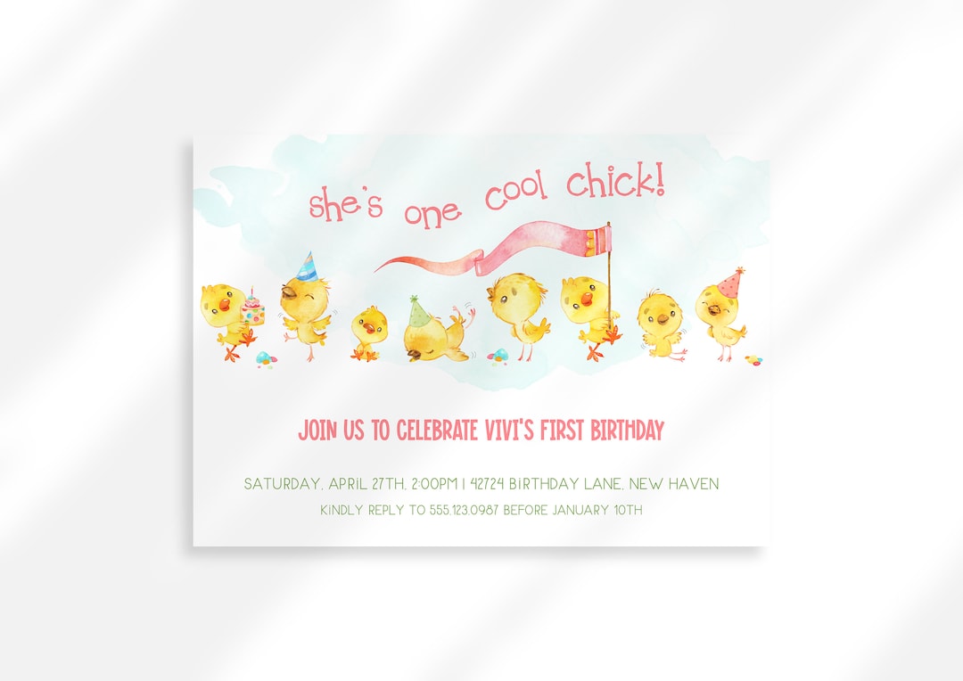 Editable One Cool Chick Birthday Invitation Girl | Duck Birthday Invite ...