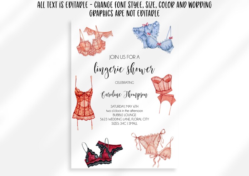 Editable Lingerie Shower Invite Hens Party Lingerie Bridal Etsy