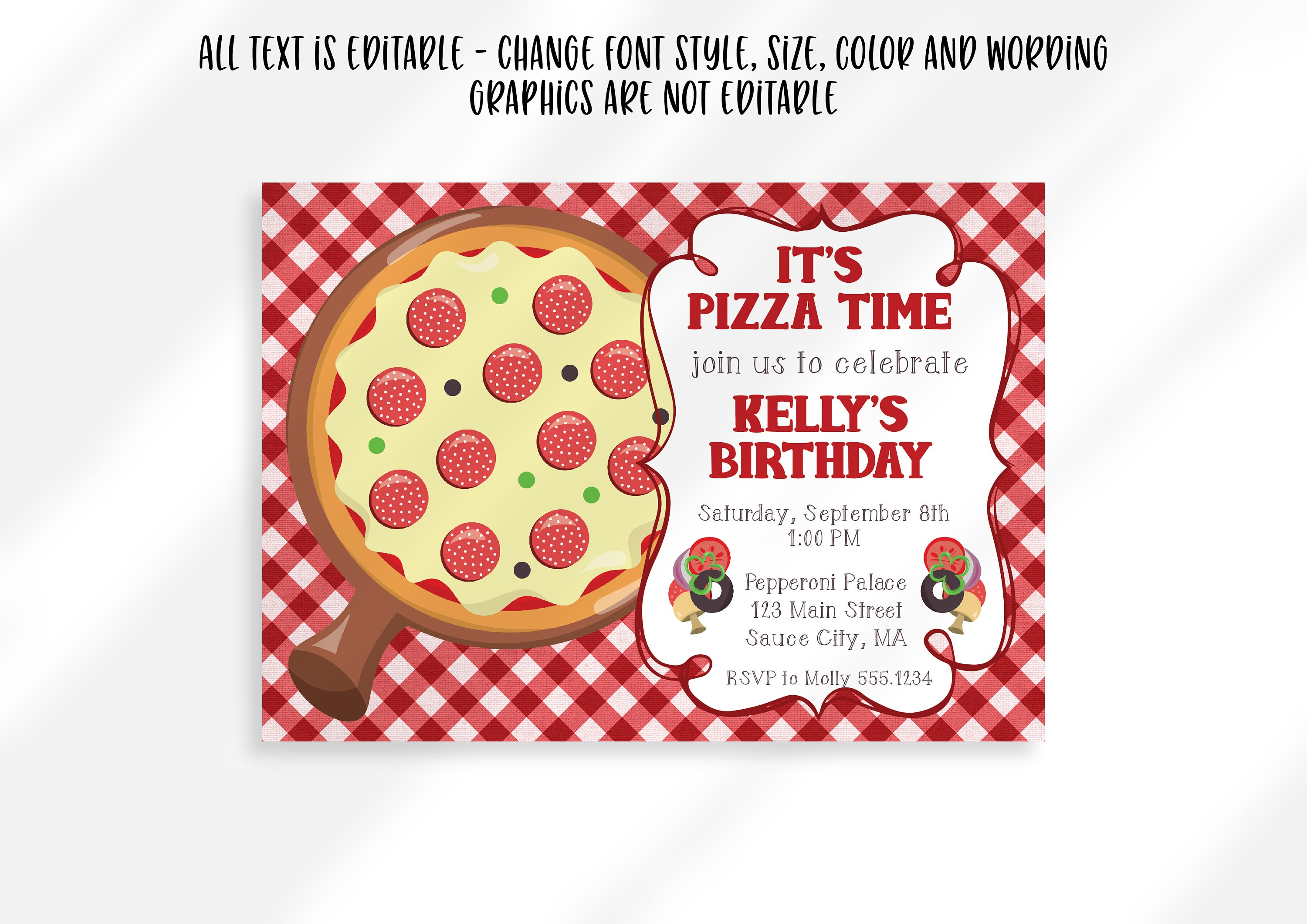 Editable Pizza Time Invitation Pizza Party Invitation Kid - Etsy