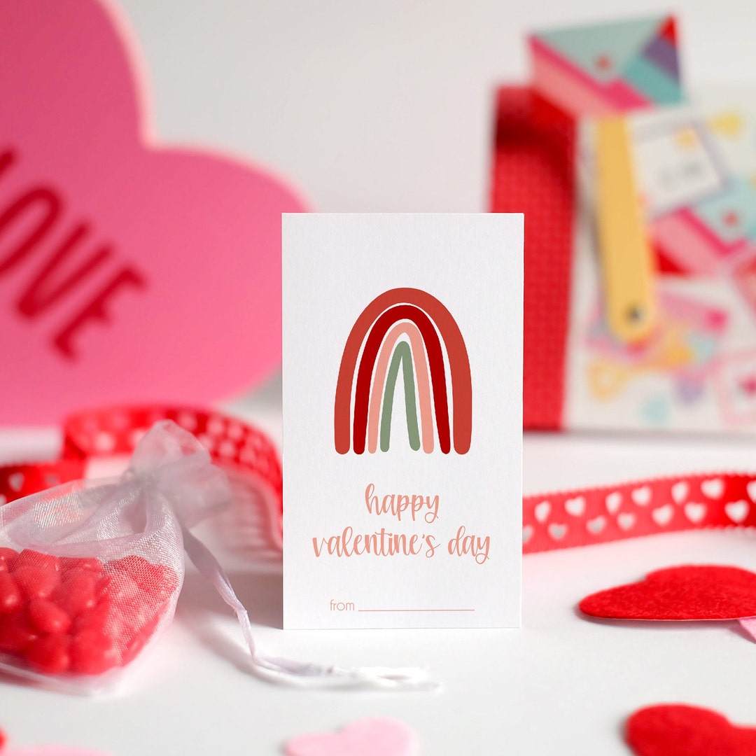 Rainbow Valentine Gift Tag Favor Instant Download | Red Rainbow Gift ...