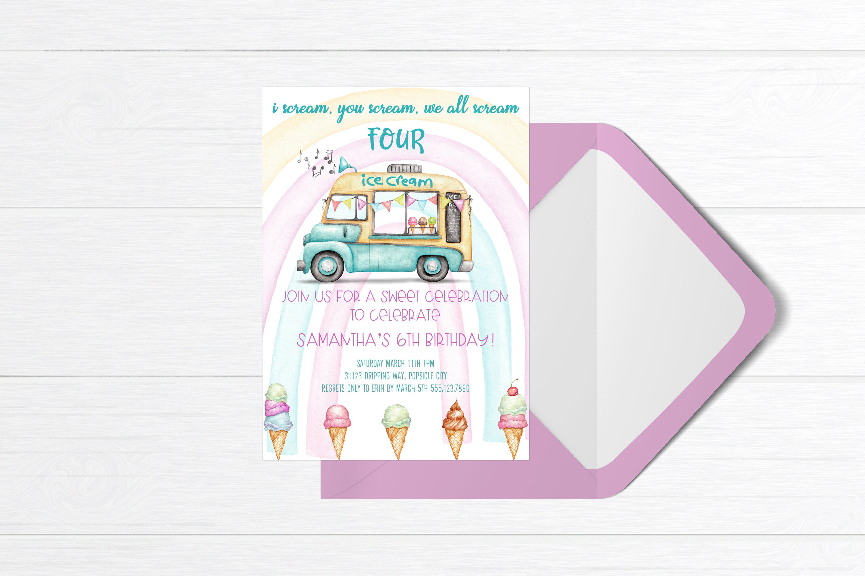 Editable Ice Cream Truck Birthday Invitation | I Scream You Scream We ...