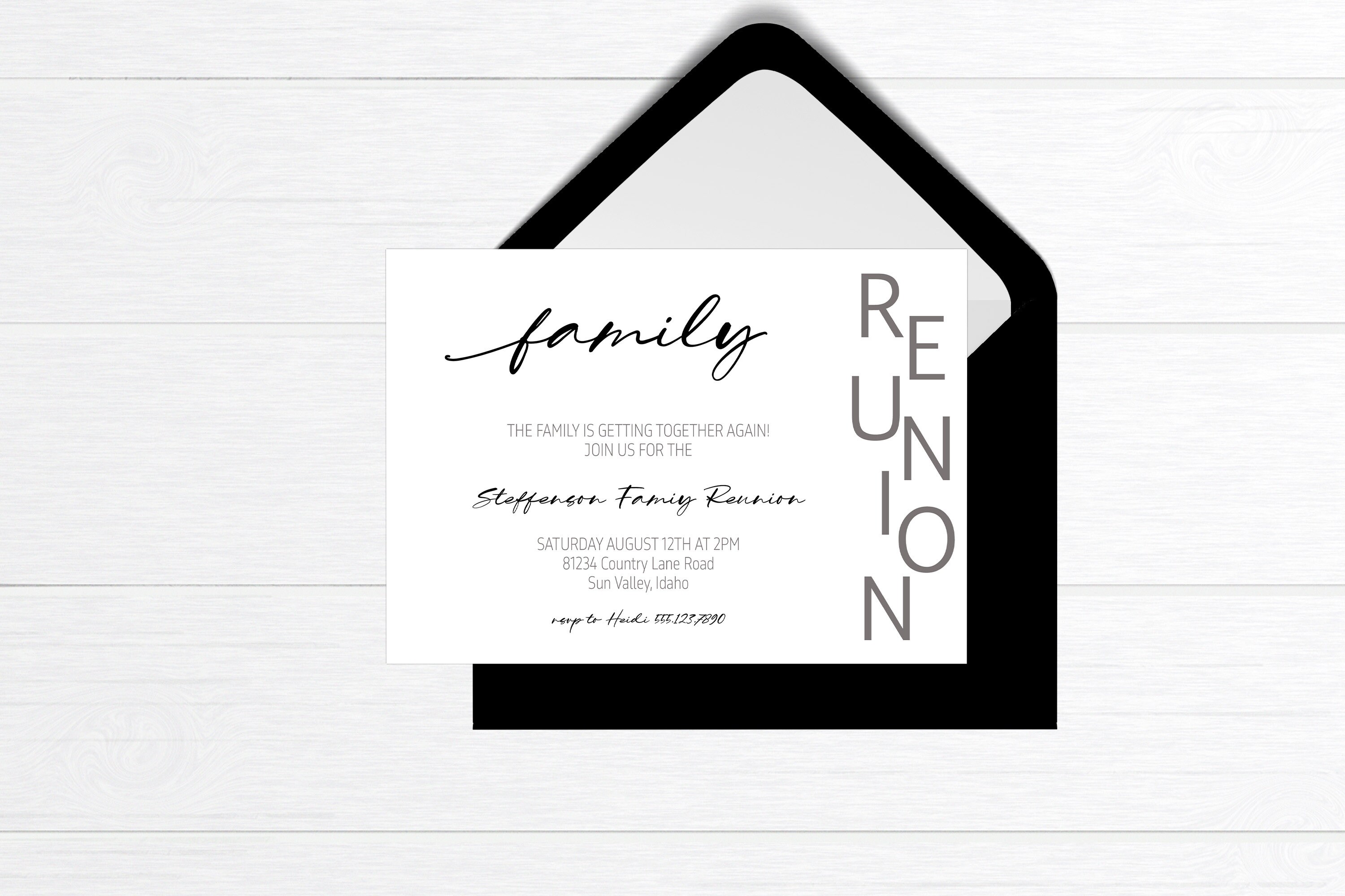 Editable Minimalist Family Reunion Invitation | Black and White Modern ...