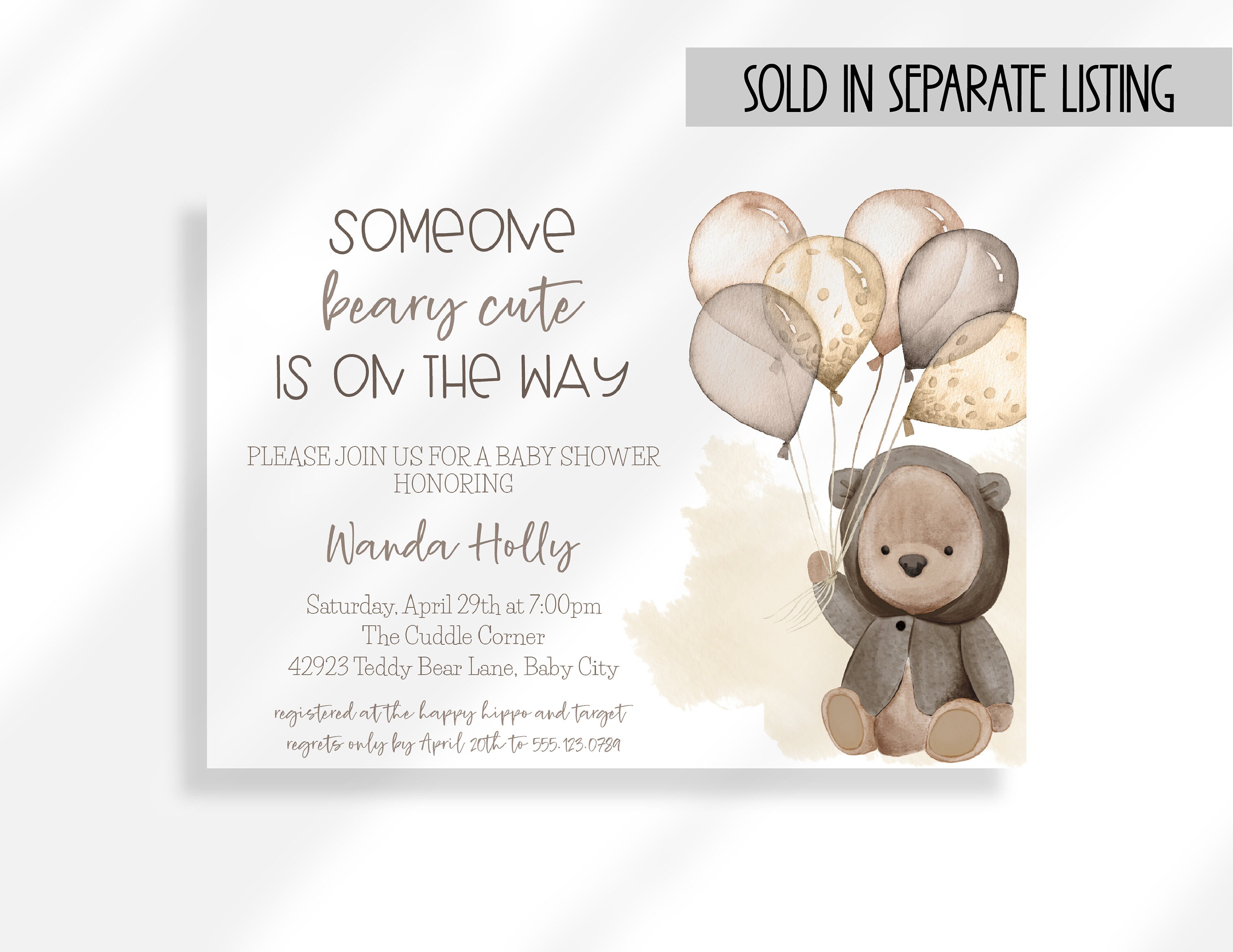 Editable Blue Bear Baby Shower Invitation Download | Teddy Bear Theme ...