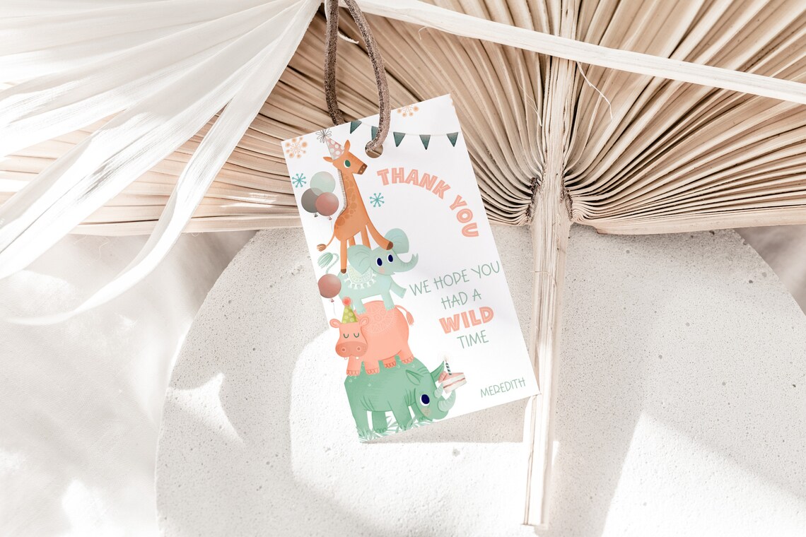 Editable Animal Birthday Thank You Tag Party Animals Favor Tags Wild ...