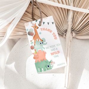 Editable Animal Birthday Thank You Tag Party Animals Favor Tags Wild ...