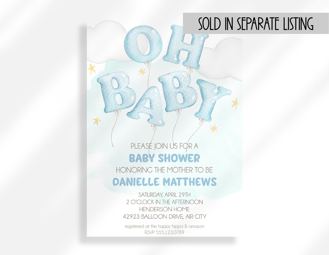 Editable Blue Balloon Baby Shower Invitation Digital Download ...