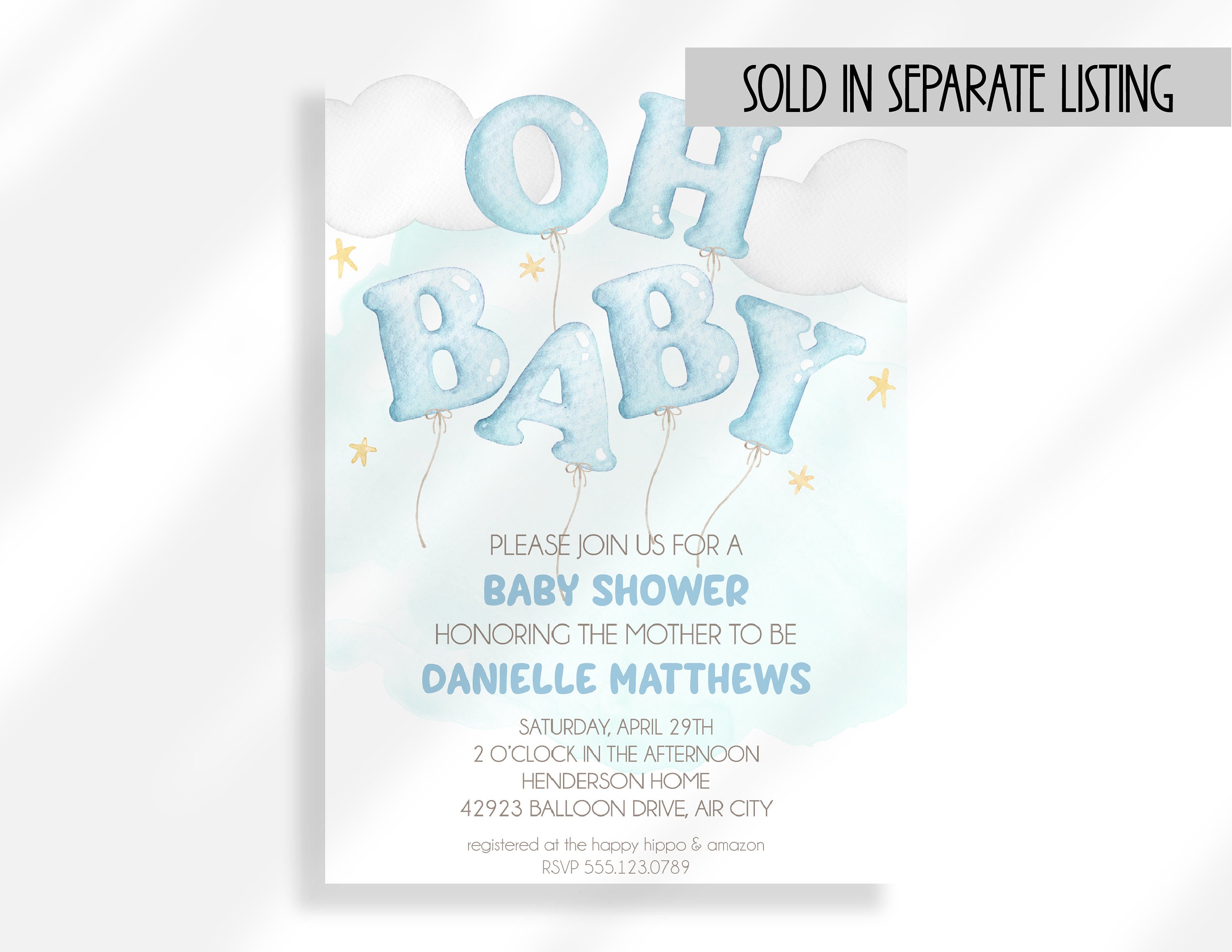Editable Blue Balloon Baby Shower Invitation Digital Download ...
