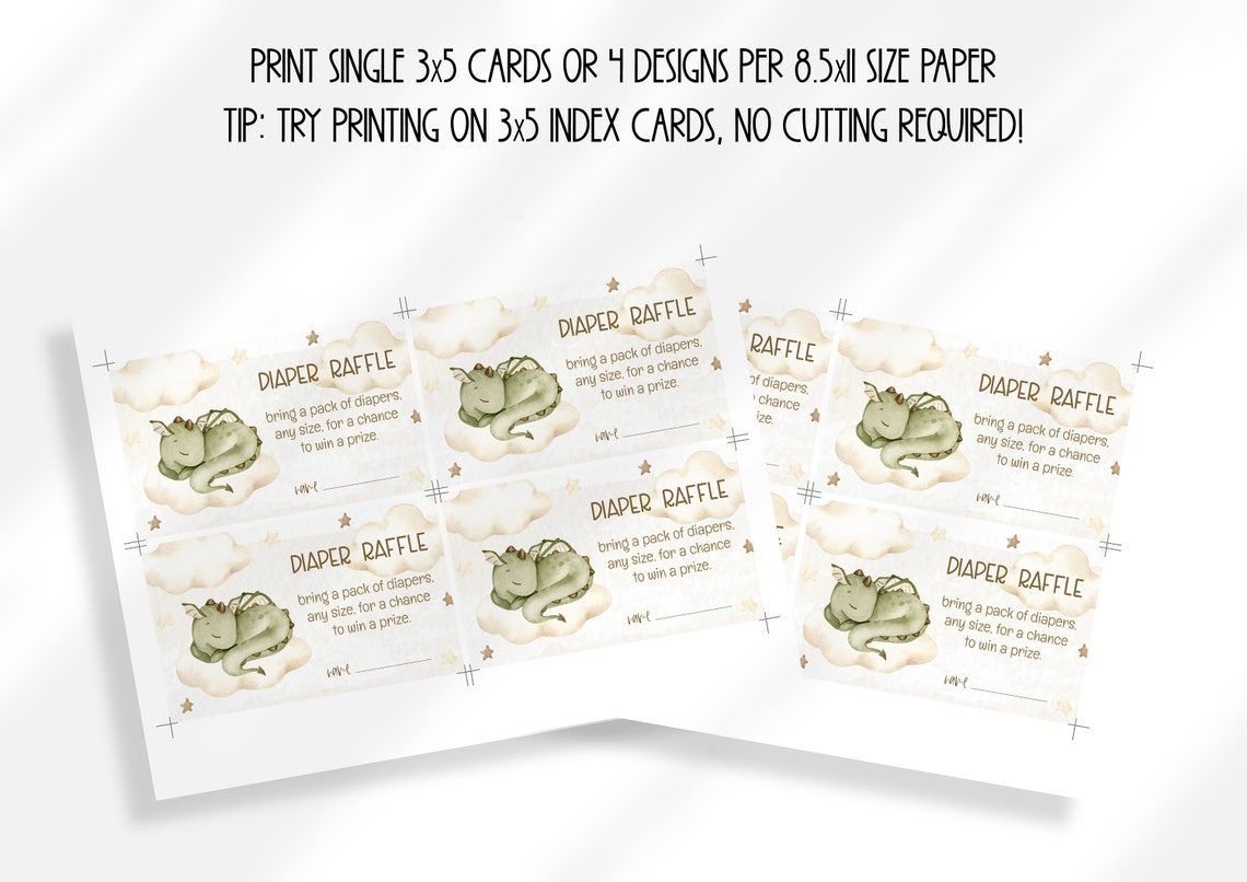Editable Dragon Baby Shower Diaper Raffle Tickets Printable | Card for ...