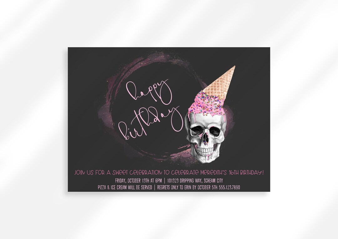 Editable Skull Birthday Party Invitation | Pink Halloween Birthday ...