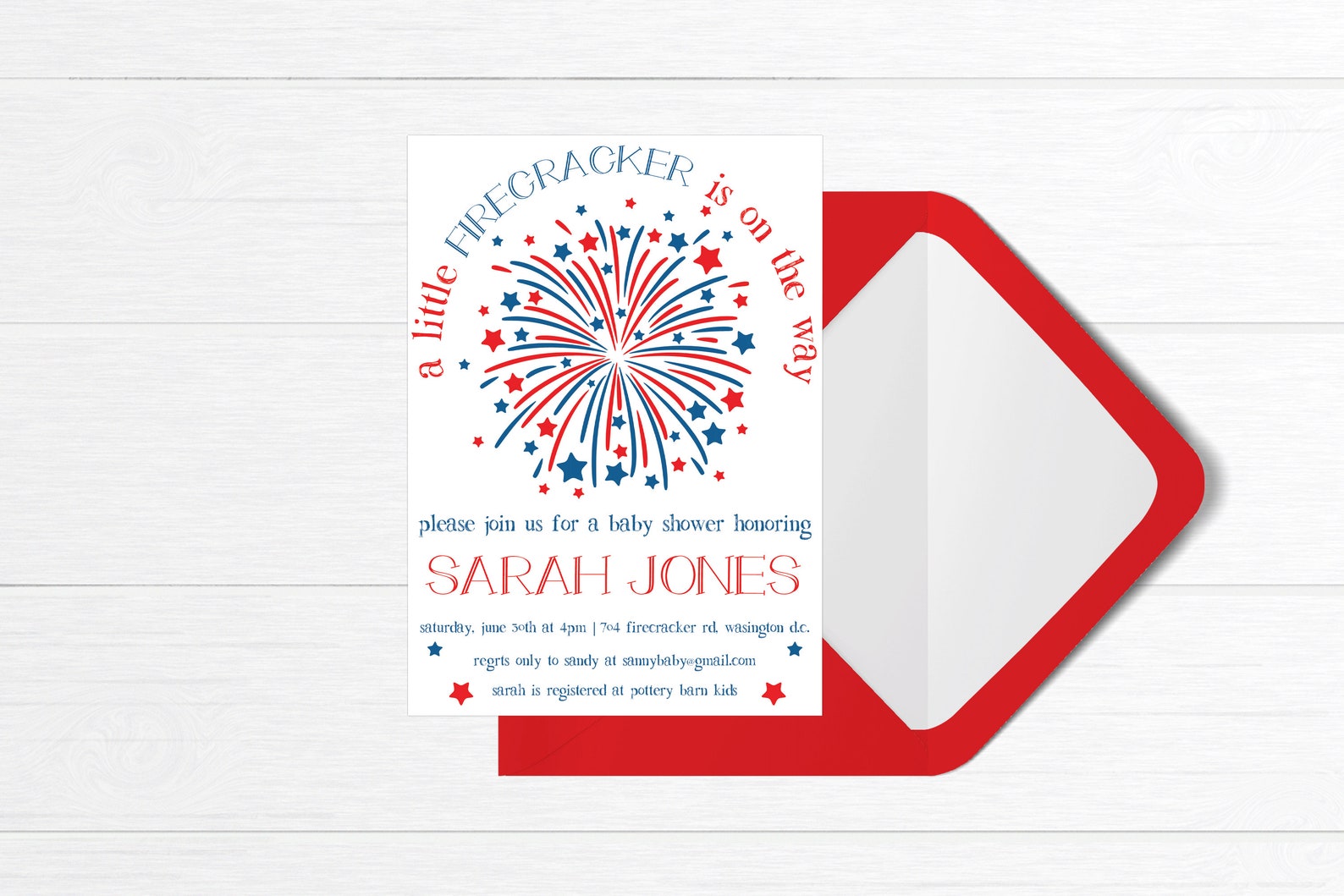 Editable Firecracker Baby Shower Invitation Red White Blue Invitation ...