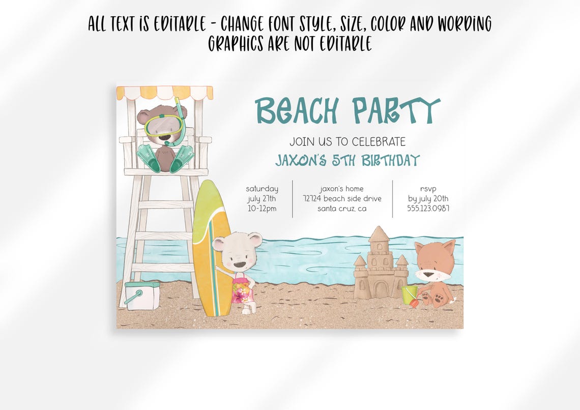 Editable Beach Party Invitation Template Lets Celebrate Beach Invite ...