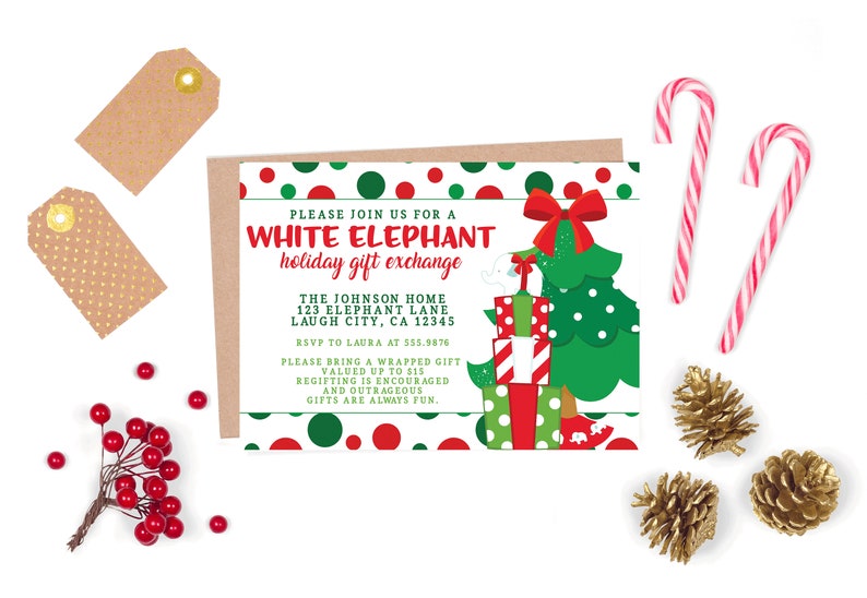 Editable White Elephant Invitation | Gift Exchange Christmas Printable ...