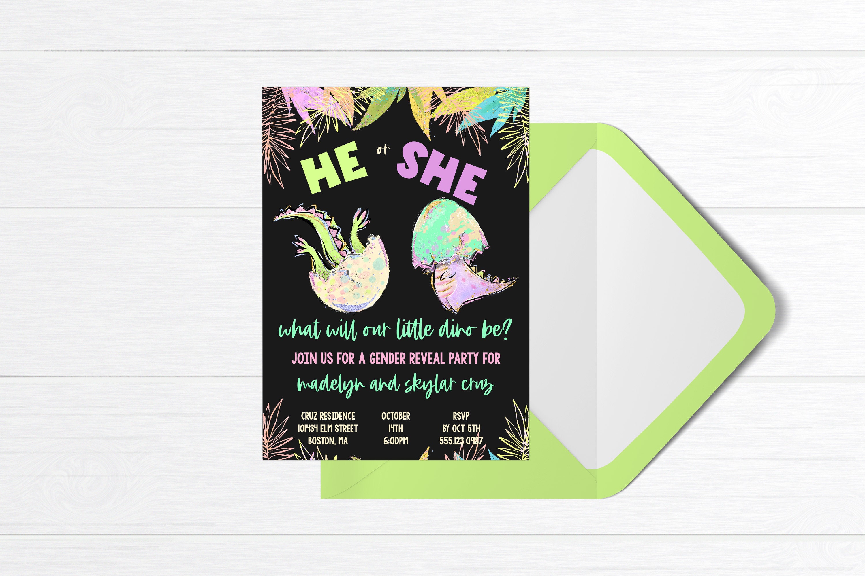 Editable Dinosaur Gender Reveal Invitation Digital Download | He or She ...