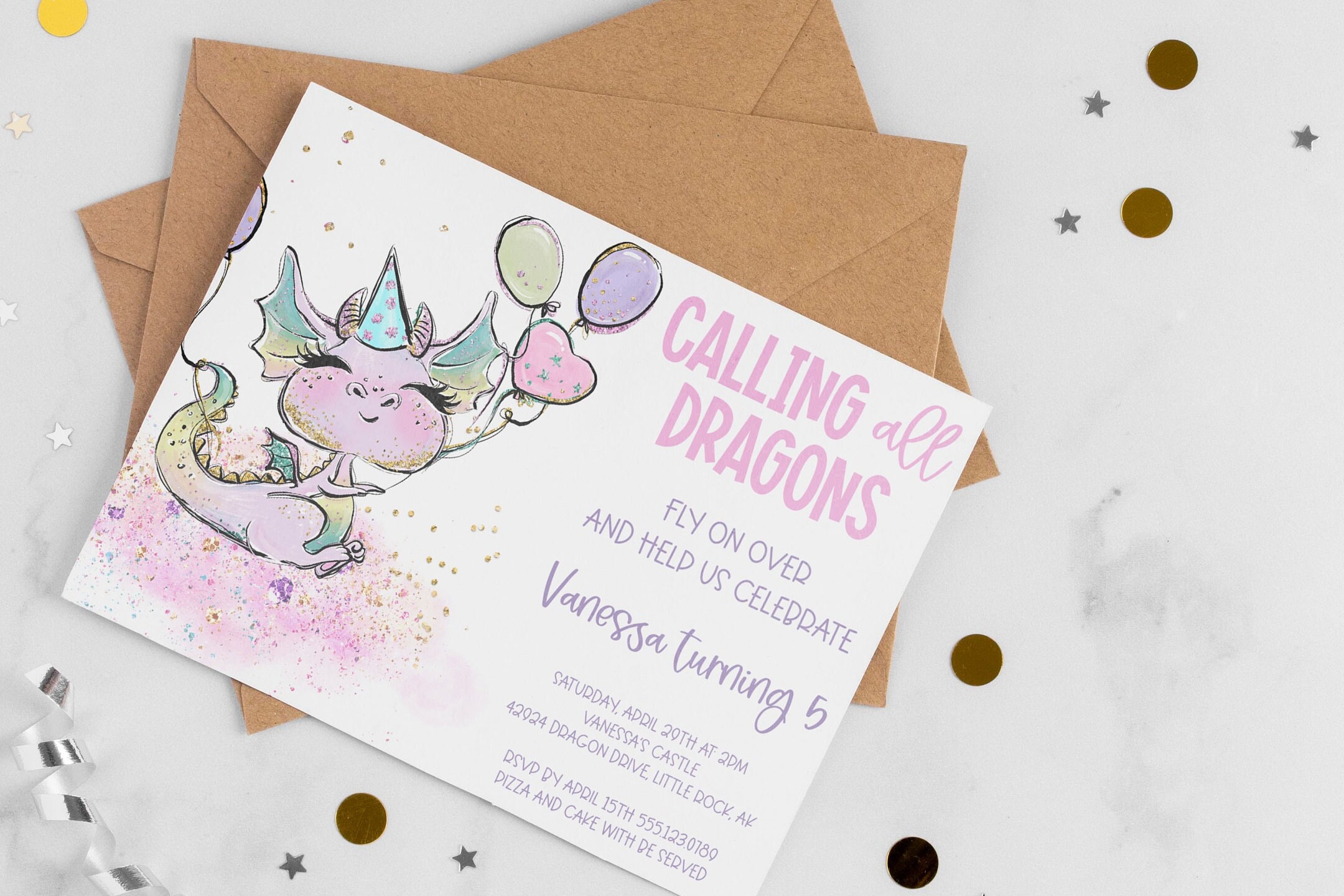 Editable Dragon Birthday Invitation Girl | Dragon Party Printable ...