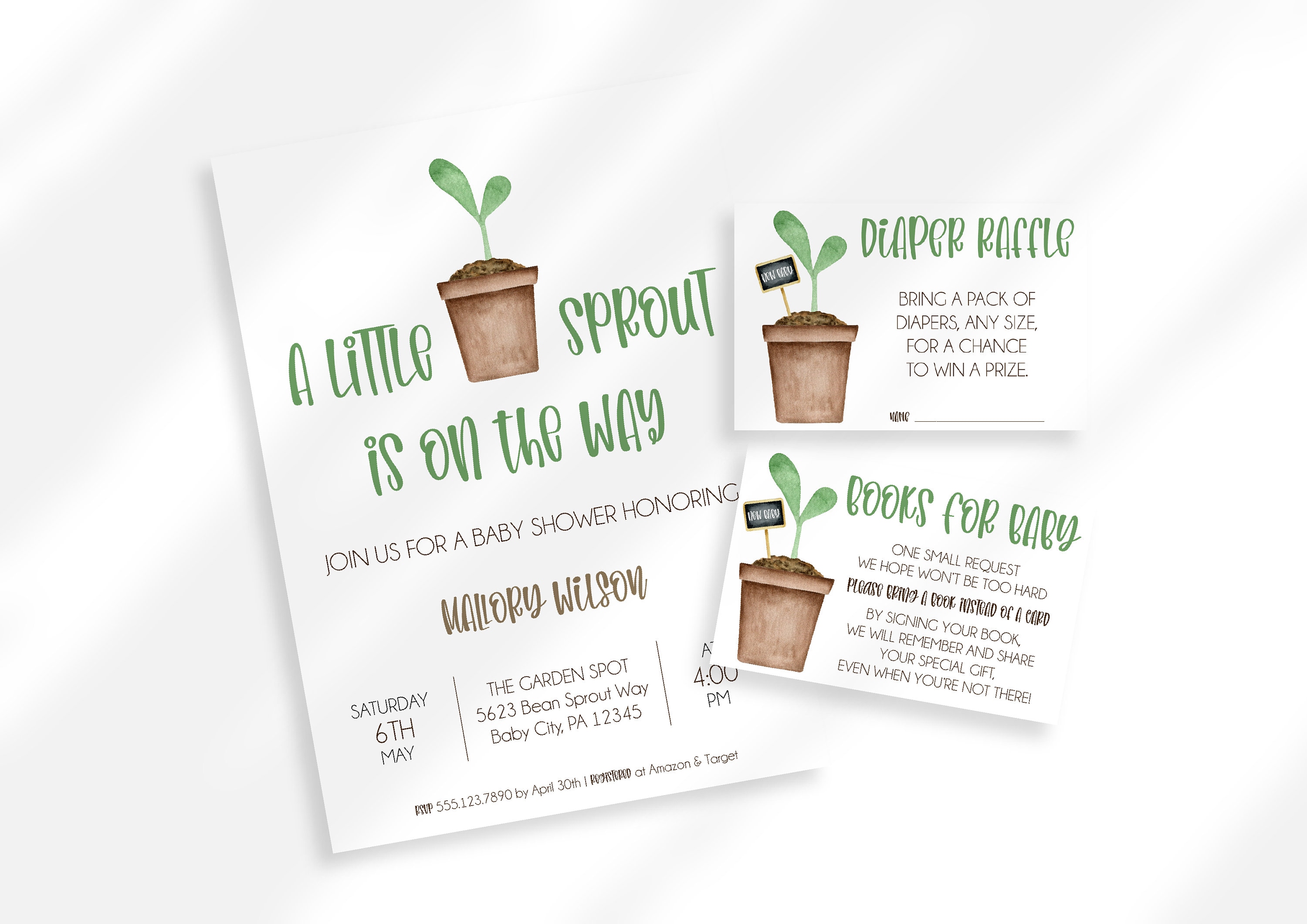 Editable A Little Sprout is on the Way Baby Shower Invitation Bundle ...