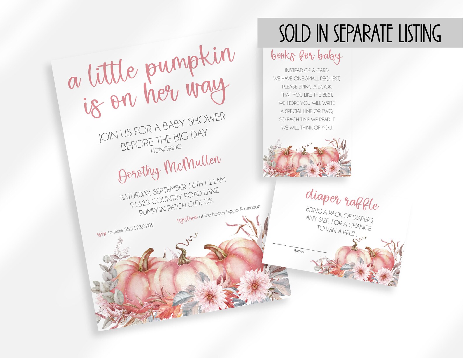 Editable Pink Fall Pumpkin Diaper Raffle Tickets Printable Baby Shower ...