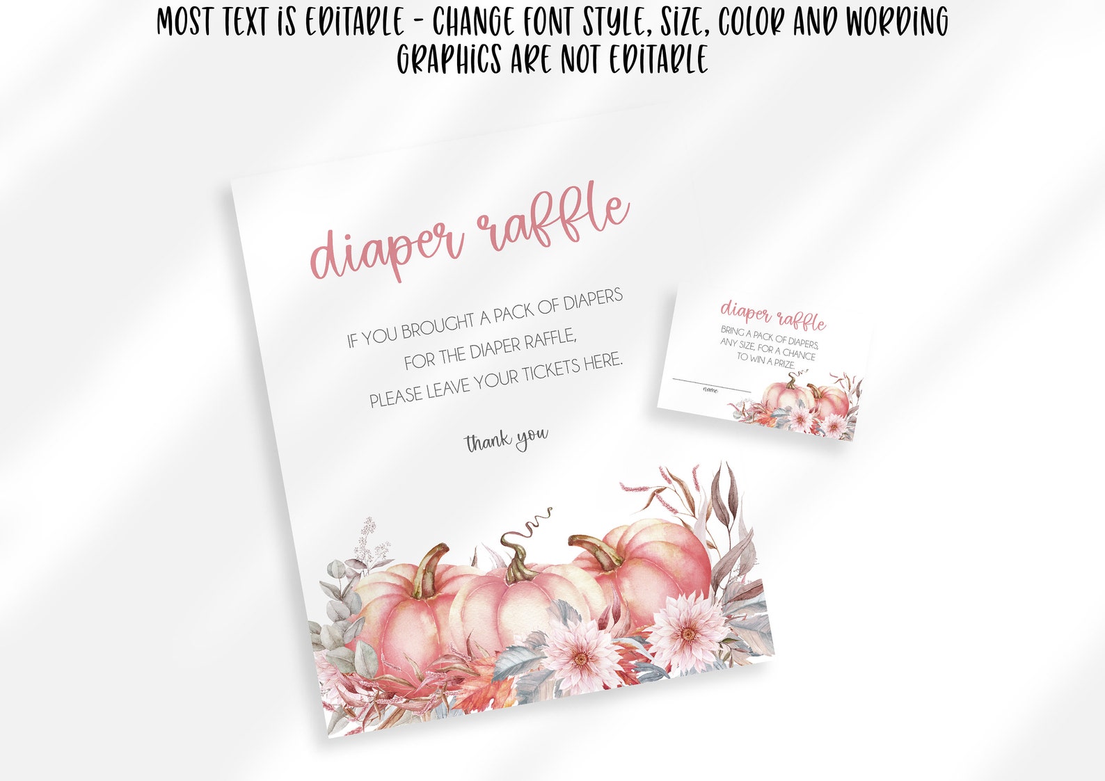 Editable Pink Fall Pumpkin Diaper Raffle Tickets Printable | Baby ...