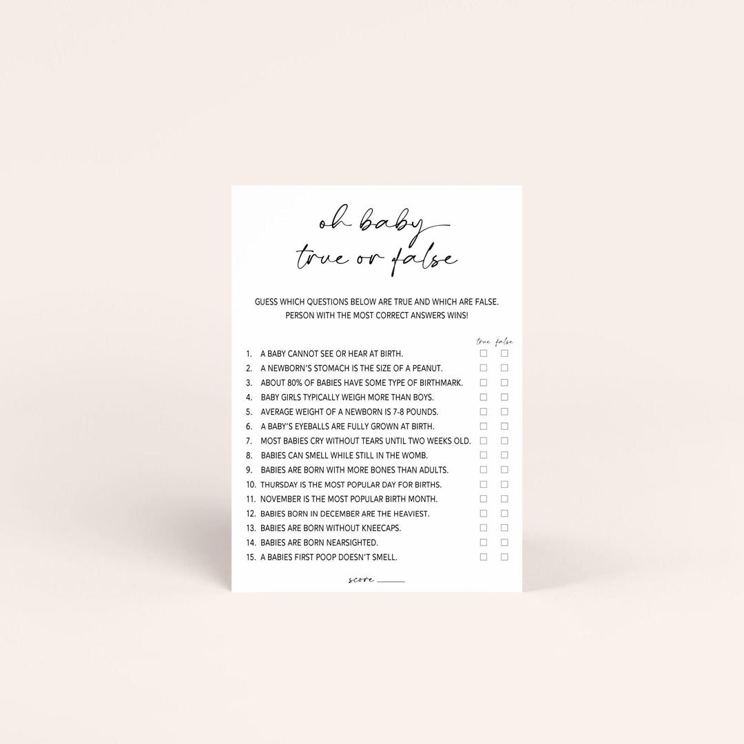 Baby True or False Game Instant Download Baby Shower Games Printable ...