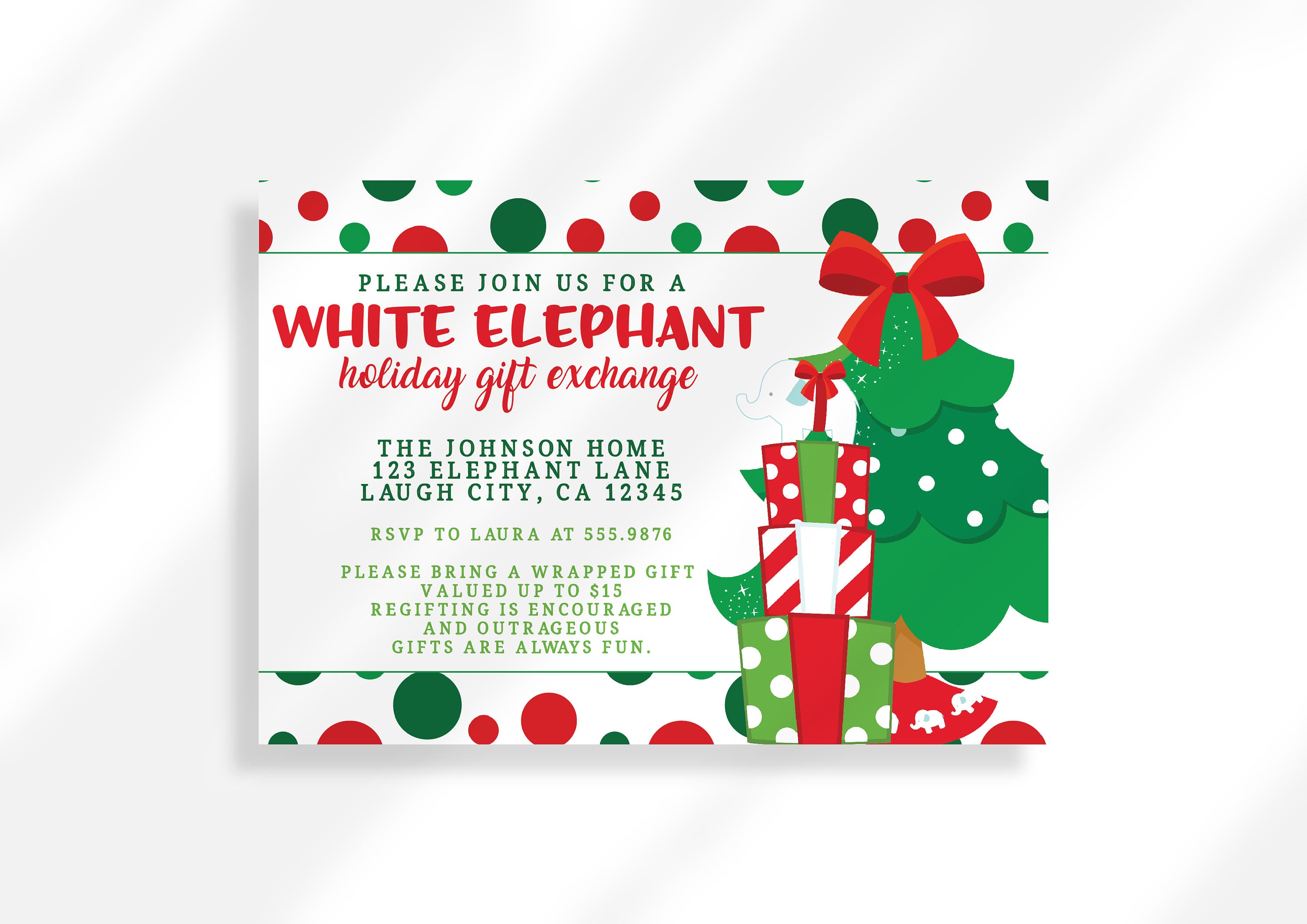 Editable White Elephant Invitation | Gift Exchange Christmas Printable ...