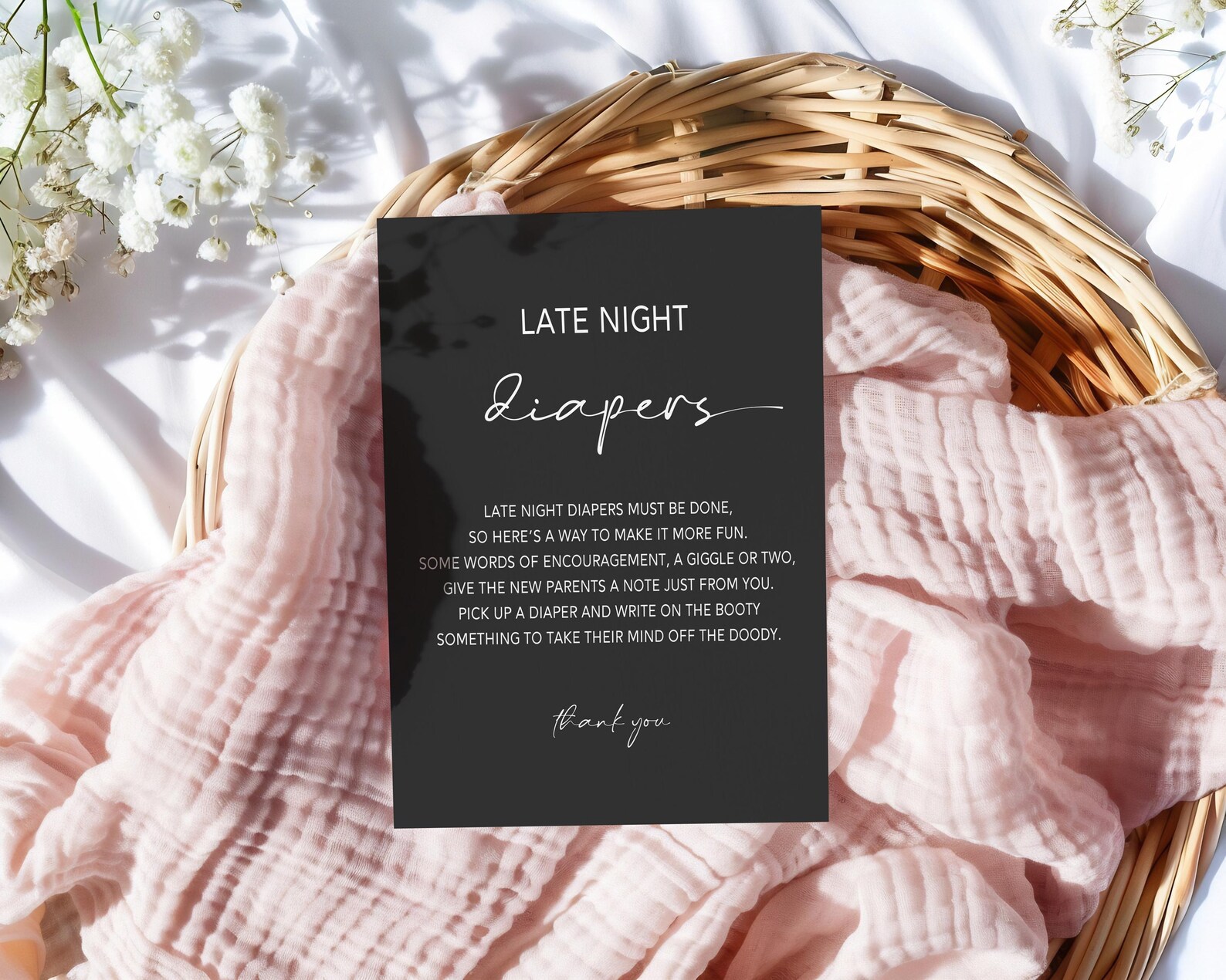 Dark Late Night Diapers Sign Baby Shower Late Night Diapers for Girl ...