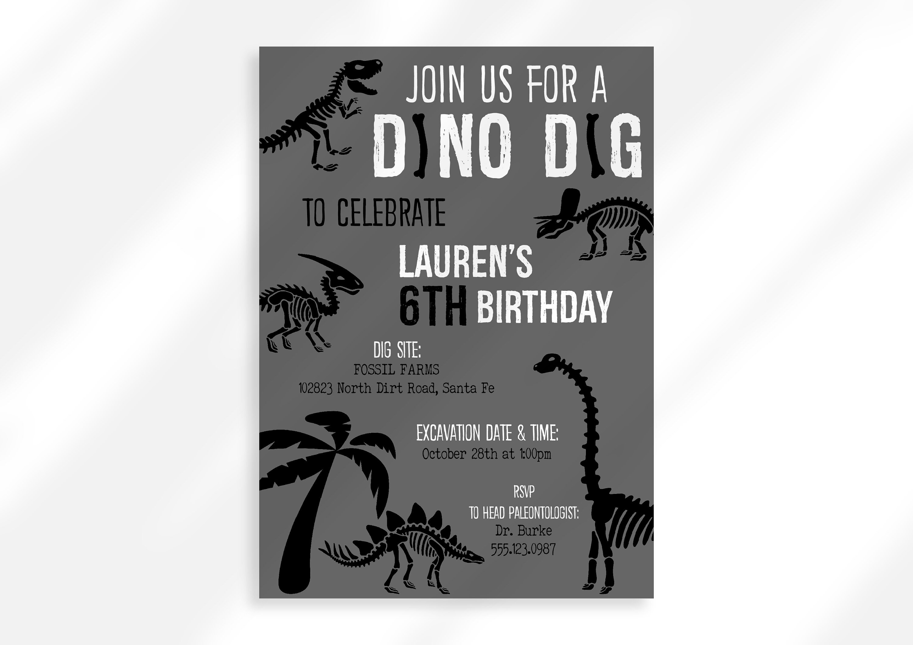 Editable Dinosaur Excavation Party | Dinosaur Birthday Invitation ...