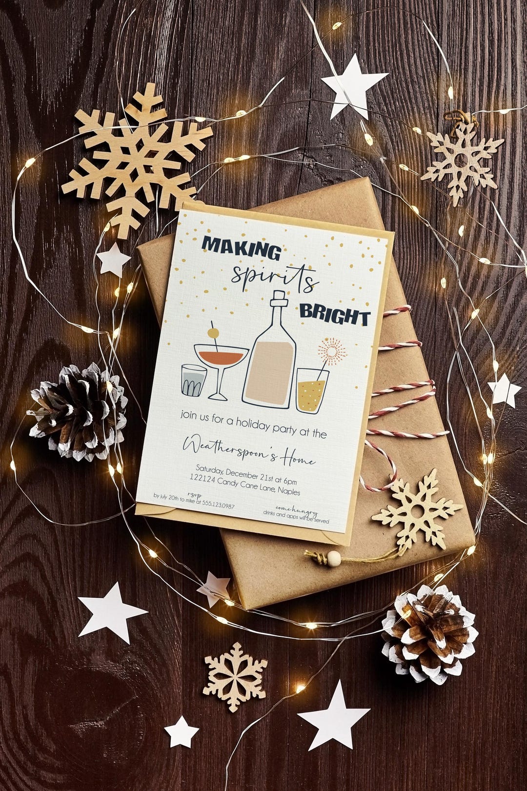 Editable Holiday Cocktail Party Invitation Making Spirits Bright ...