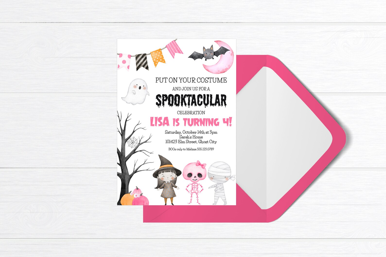 Editable Pink Halloween Birthday Party Invitation for Girl | Pink ...