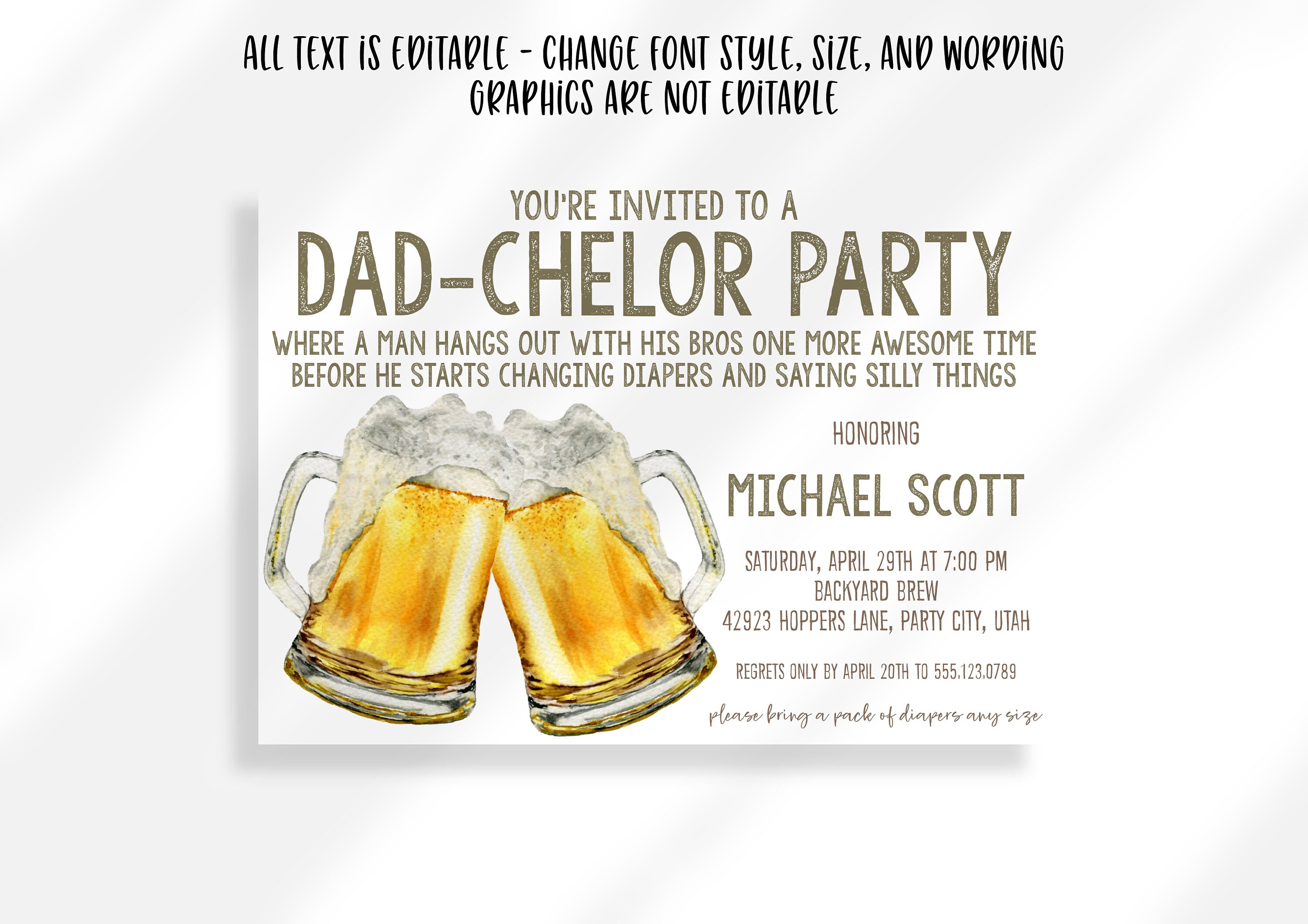 Editable Dadchelor Baby Shower Invitation Instant Digital Download ...