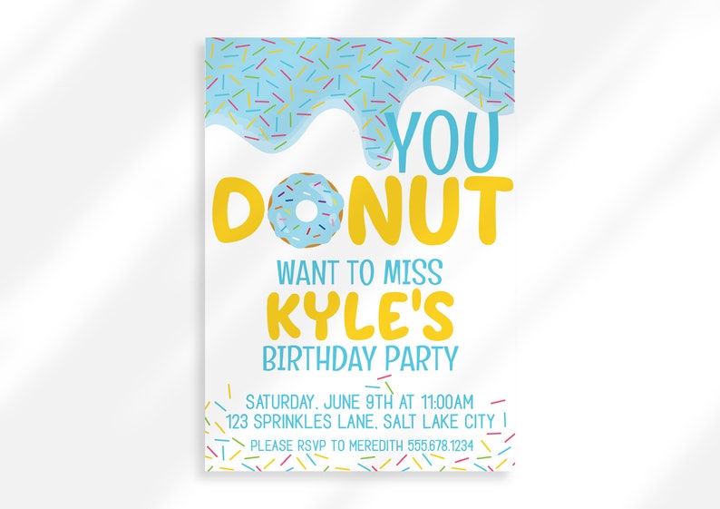 Editable Blue Donut Birthday Invitation | Birthday Invitation for Boys ...