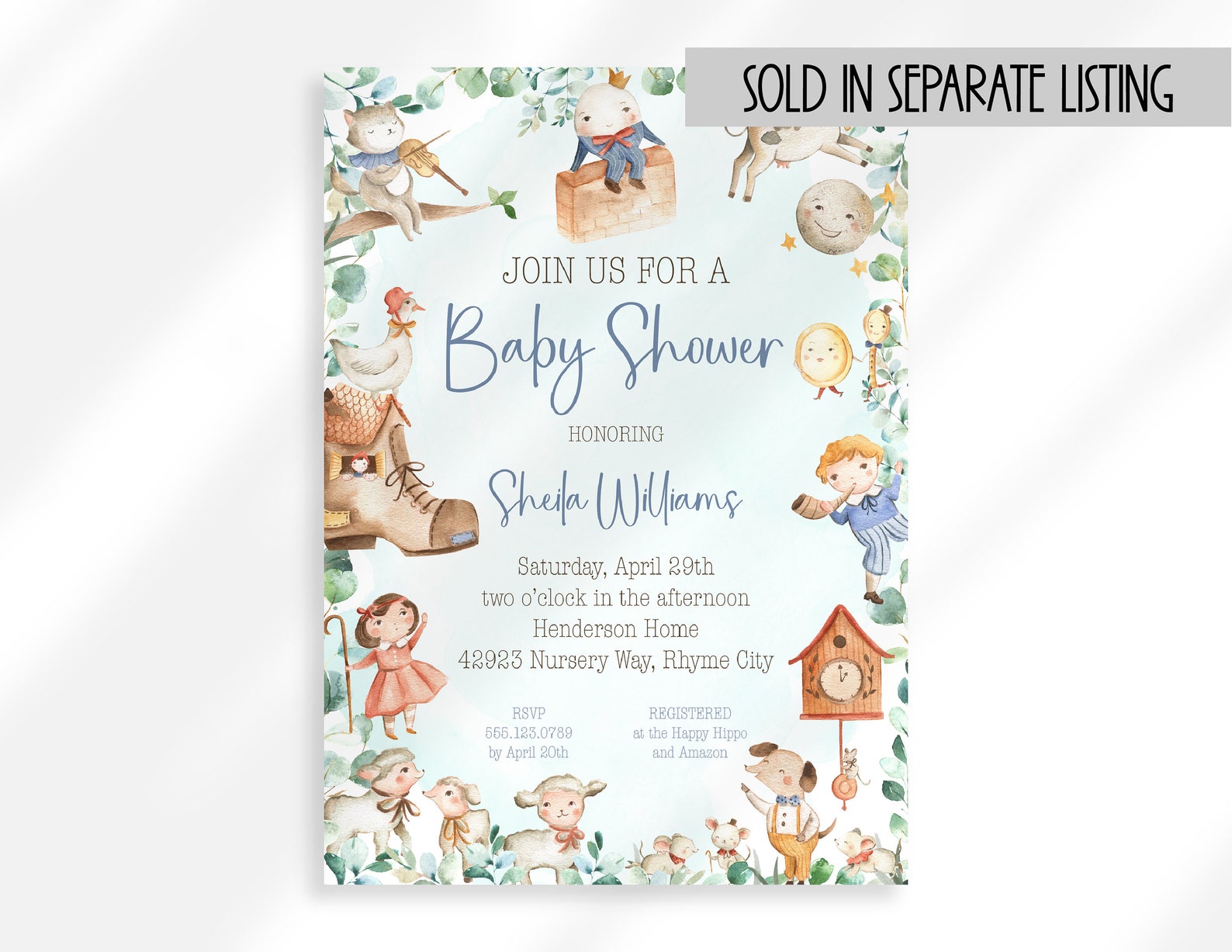 Editable Nursery Rhyme Baby Shower Invitation | Mother Goose Baby ...