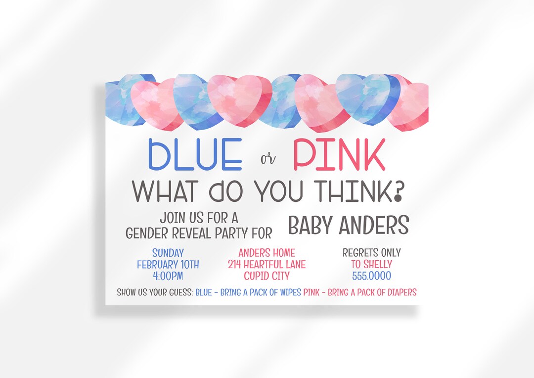 Editable Blue or Pink What Do You Think Gender Reveal Invitation for ...
