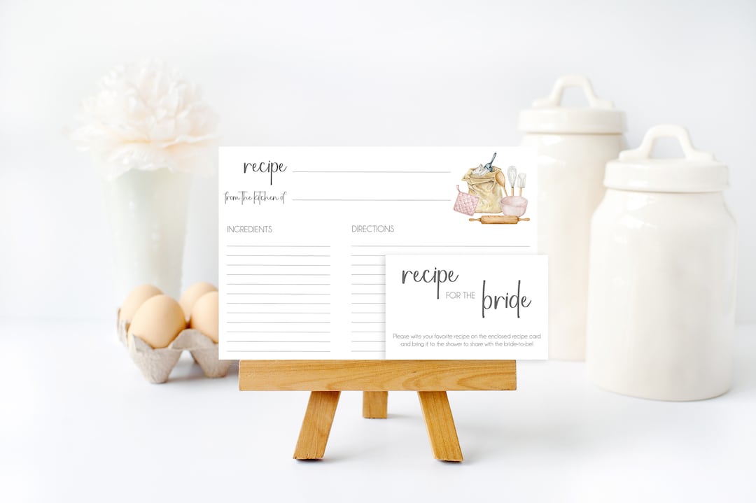Recipe Cards Bridal Shower Recipe Card Instant Download | Kitchen Pink ...