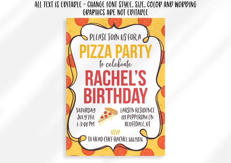 Editable Pizza Birthday Party Invitation | Pizza Birthday Invitations ...