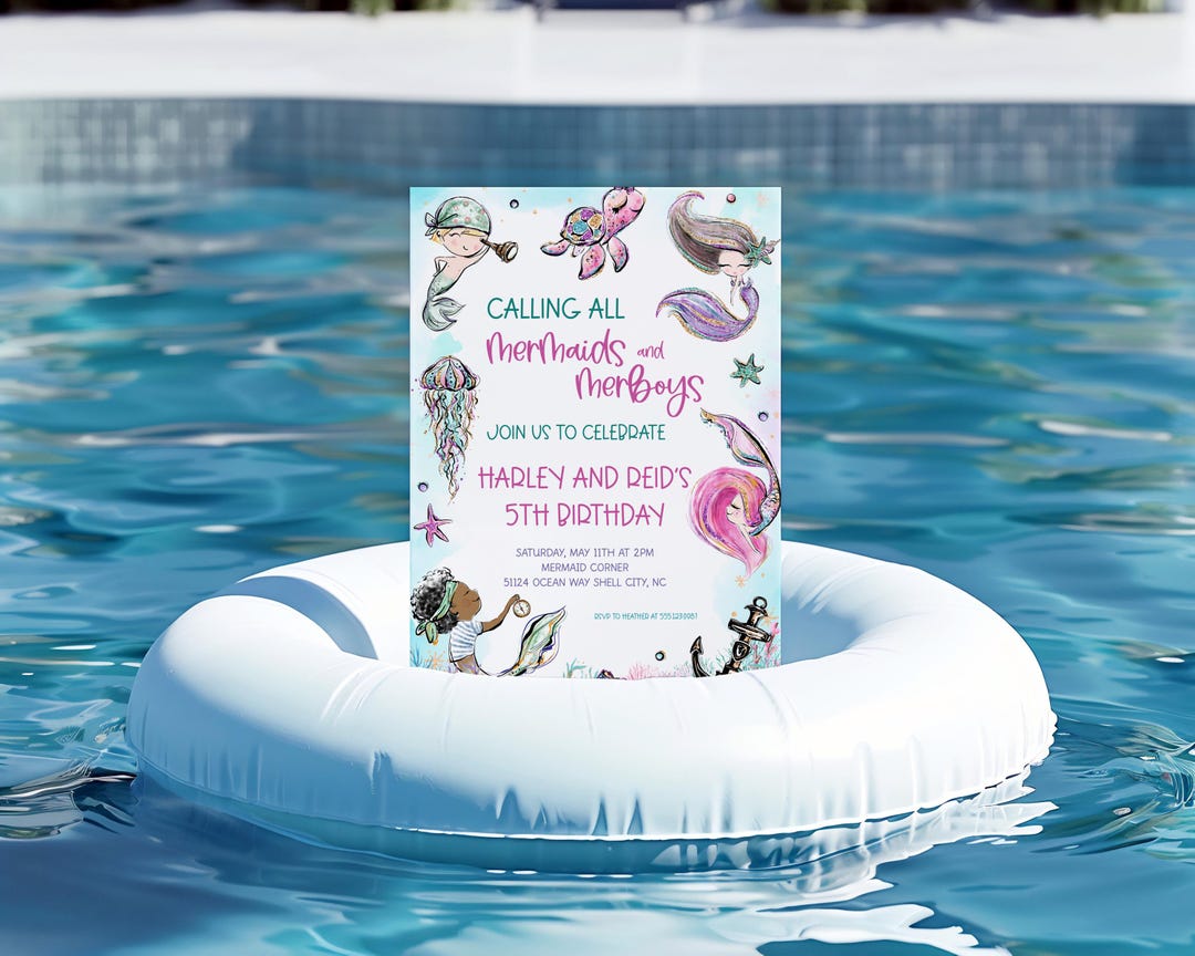Merboy and Mermaid Birthday Party Invite Editable, Boy Girl Twin ...