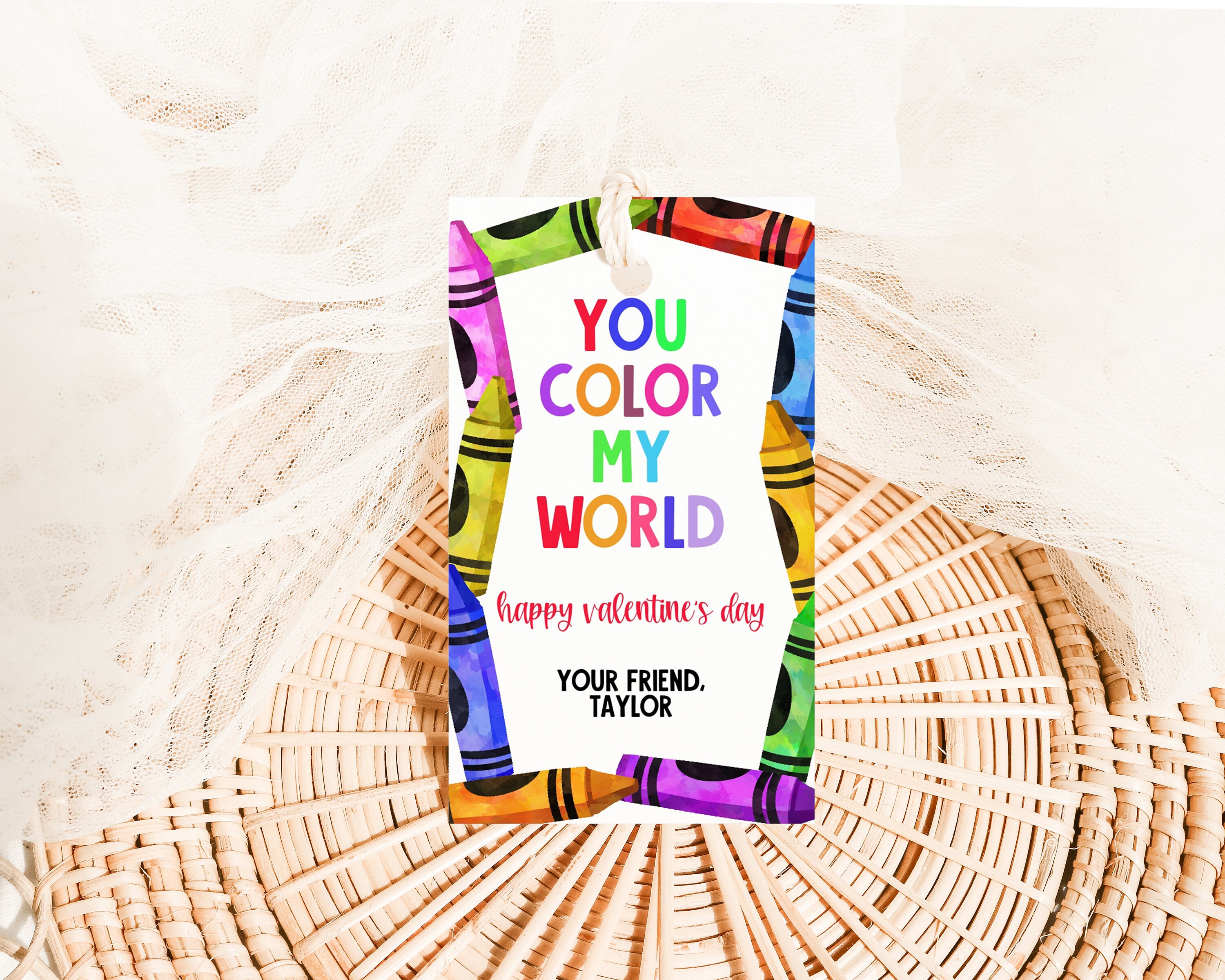 Editable Crayon Valentine Tag for Kids You Color My World - Etsy