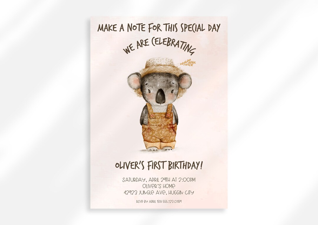 Editable Koala Birthday Invite | First Birthday Invitation | Koala ...